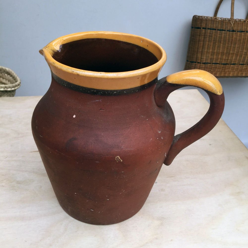 Vintage Yellow Rim Glazed Topped Terracotta Jug - BAXTER & CO. home
